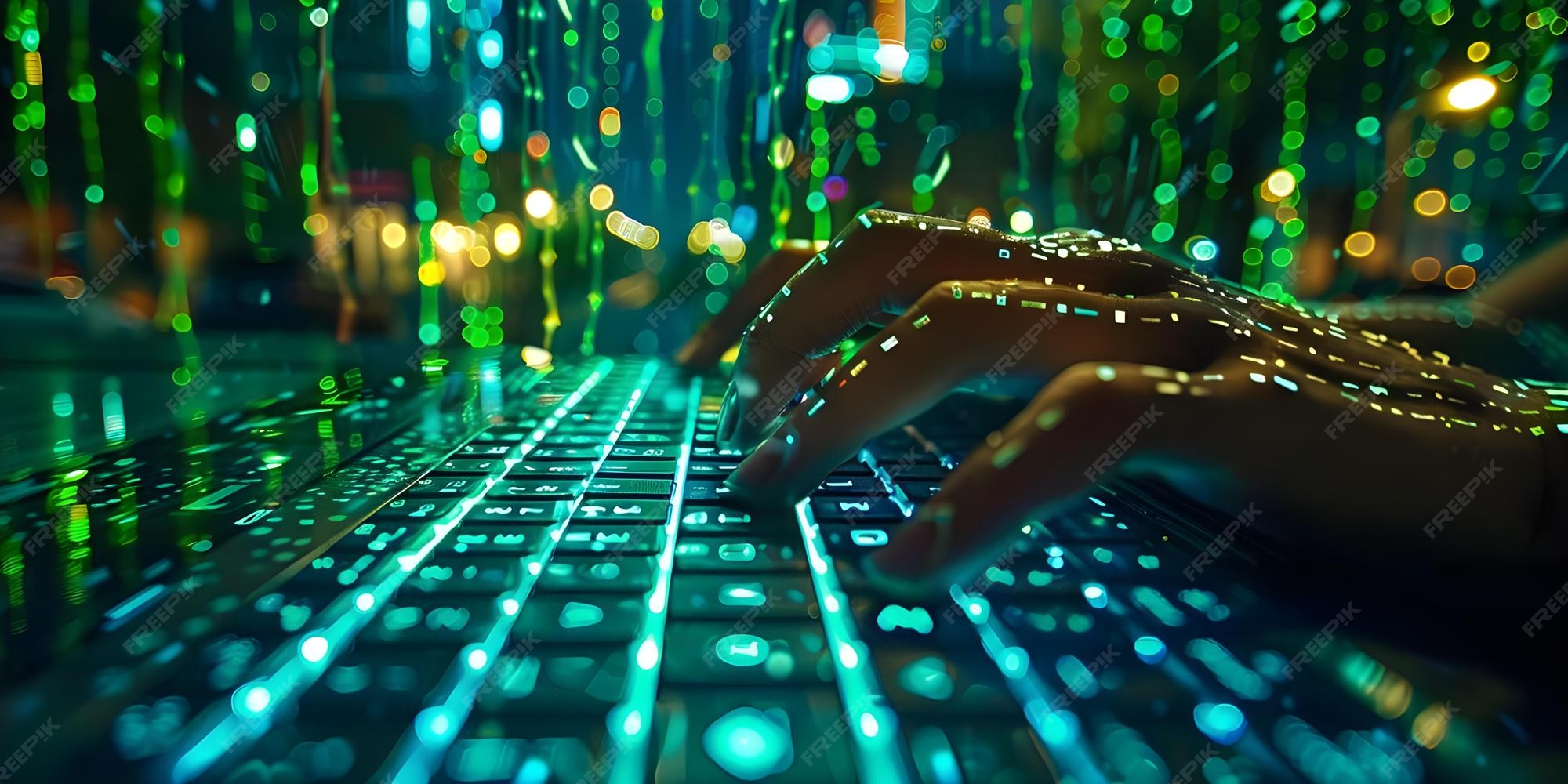 Premium Photo | RapidFingered Hackers Typing on Lit Cyberpunk Keyboard ...