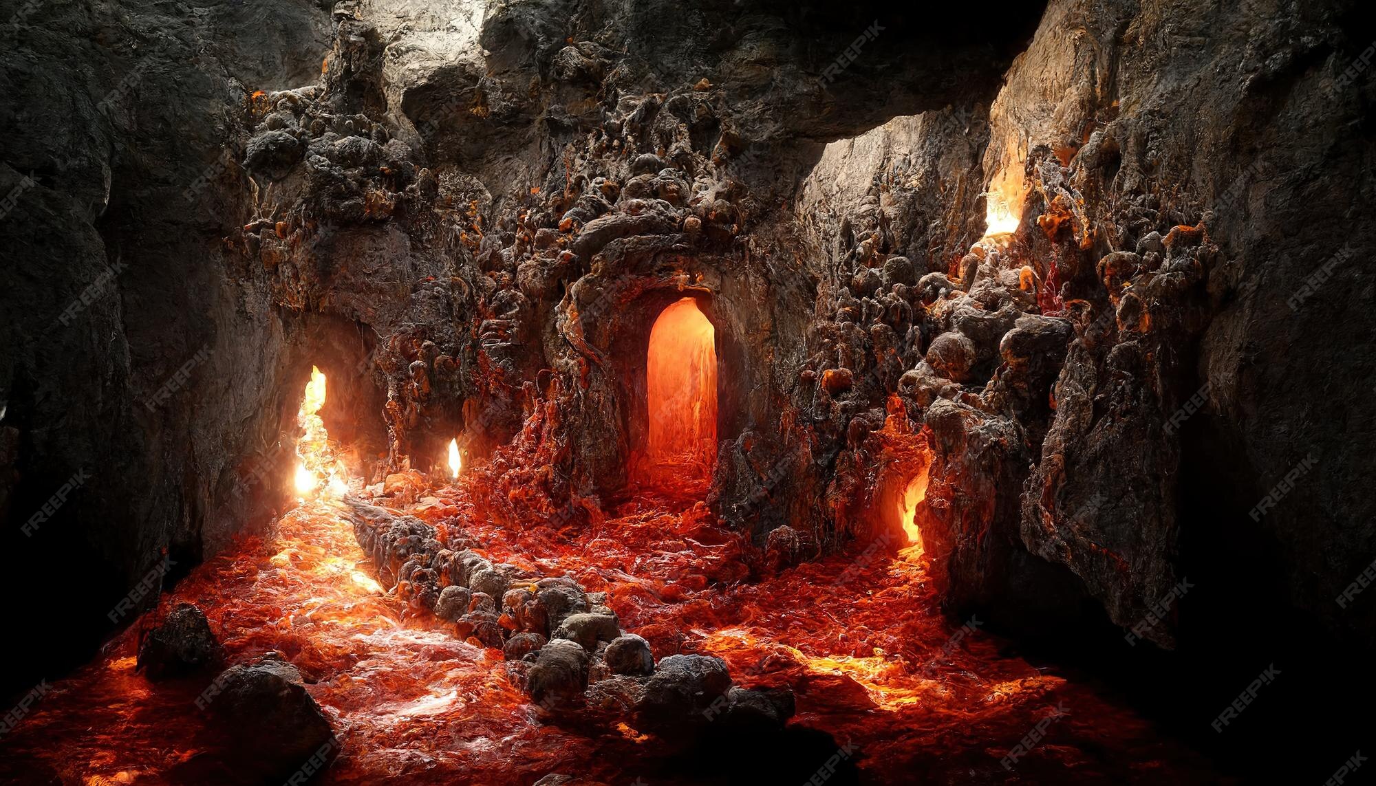 Premium Photo Raster Illustration Of Beautiful Cave In The Rock Hot Cave Due To Magma And