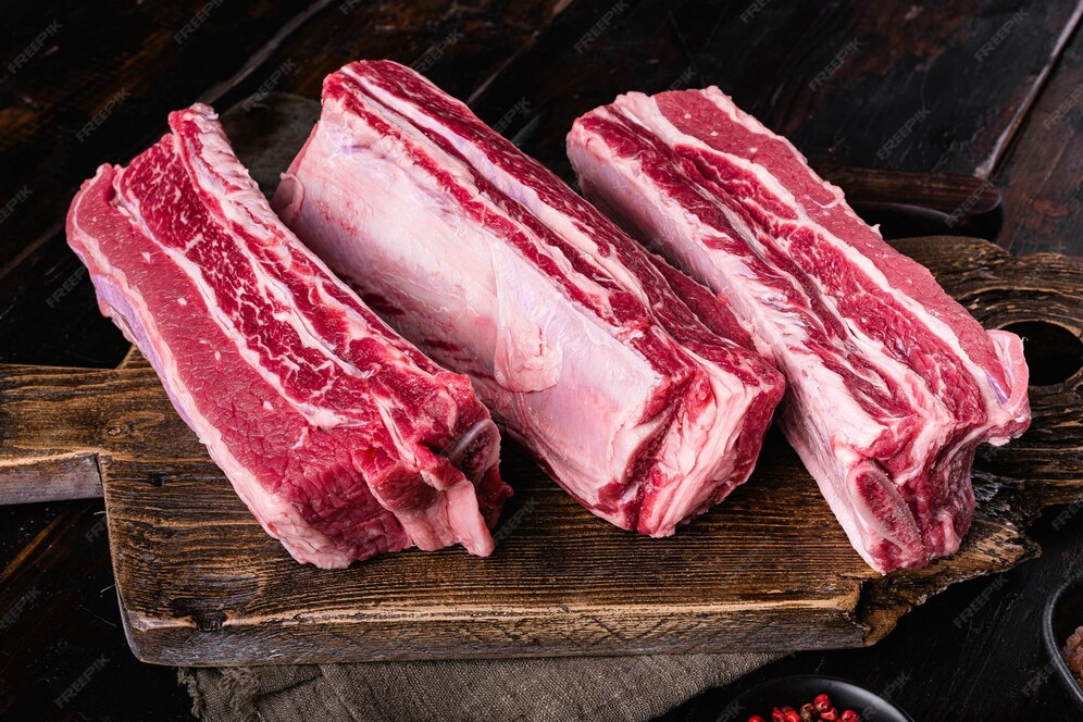 Premium Photo Raw Organic Beef Short Ribs On Old Dark Wooden Table Background