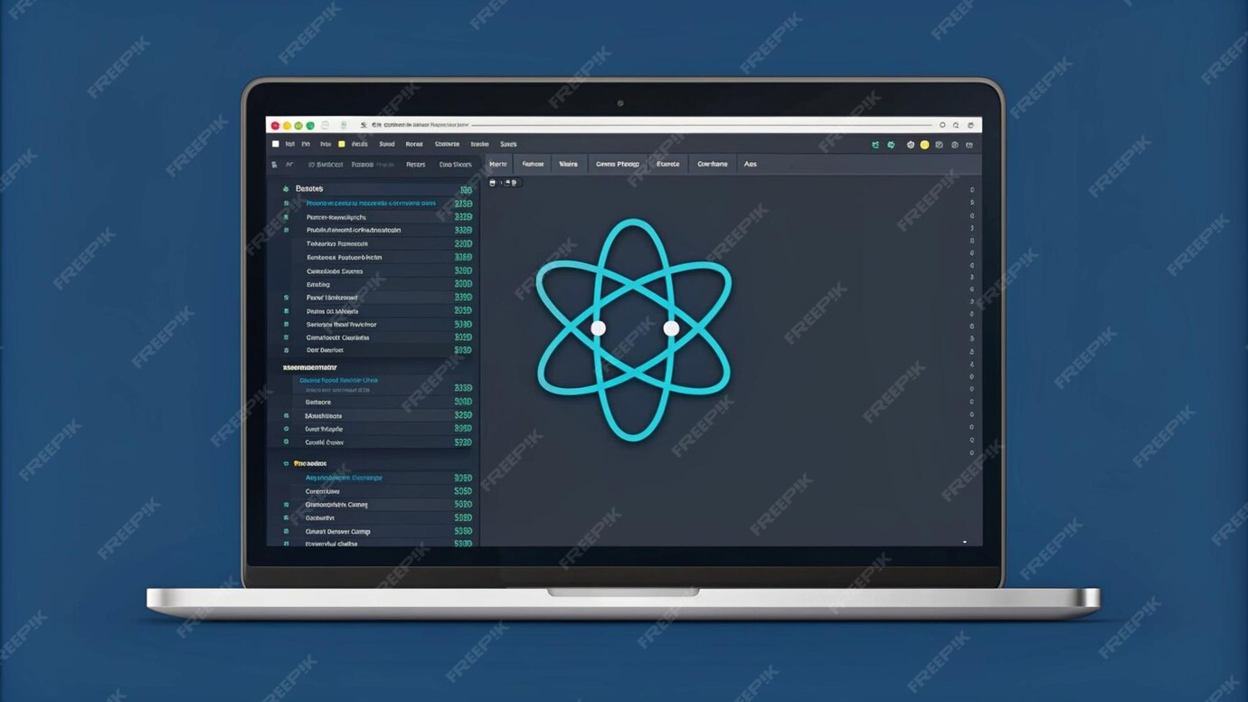 React Js Programming Language With Laptop And Code Script On Screen