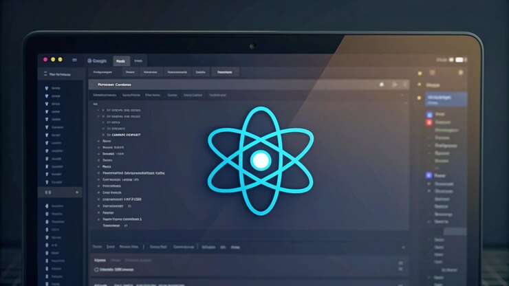 React js programming language with laptop and code script on screen | Premium AI-generated image
