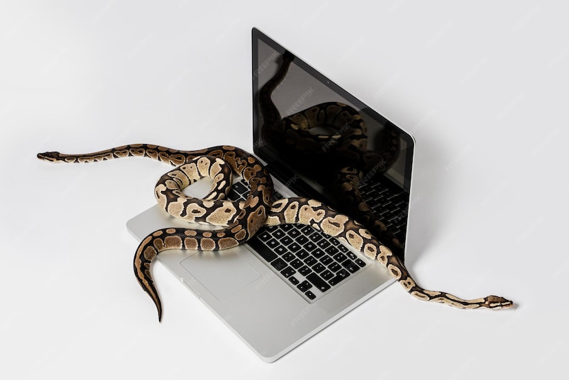 Premium Photo | Real python snakes and laptop computer concept of using ...