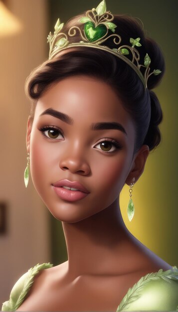 Premium Ai Image Realism Meets Royalty Princess Tiana In A Cute And Romantic Light