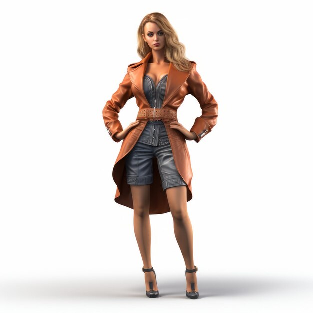 Premium Photo Realistic 3d Model Of Jennifer In Shorts And Trench Coat