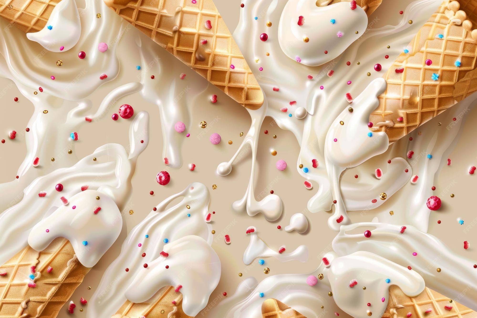 Premium Photo Realistic Drip Ice Cream Melted Drops With Sprinkles On