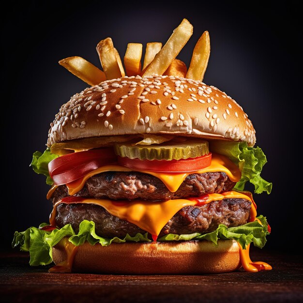 Premium AI Image | Realistic photo of Hamburger CloseUp Food Photography Premium AI Image | Realistic photo of Hamburger CloseUp Food Photography