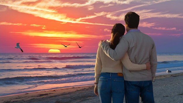 Rear view of couple enjoying the sunset | Premium AI-generated image Rear view of couple enjoying the sunset | Premium AI-generated image