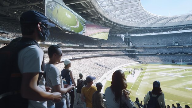 Premium Photo Rear View Shot Of Crowd In Stadium Cheering Hand With Dusk Smoke And Crowd