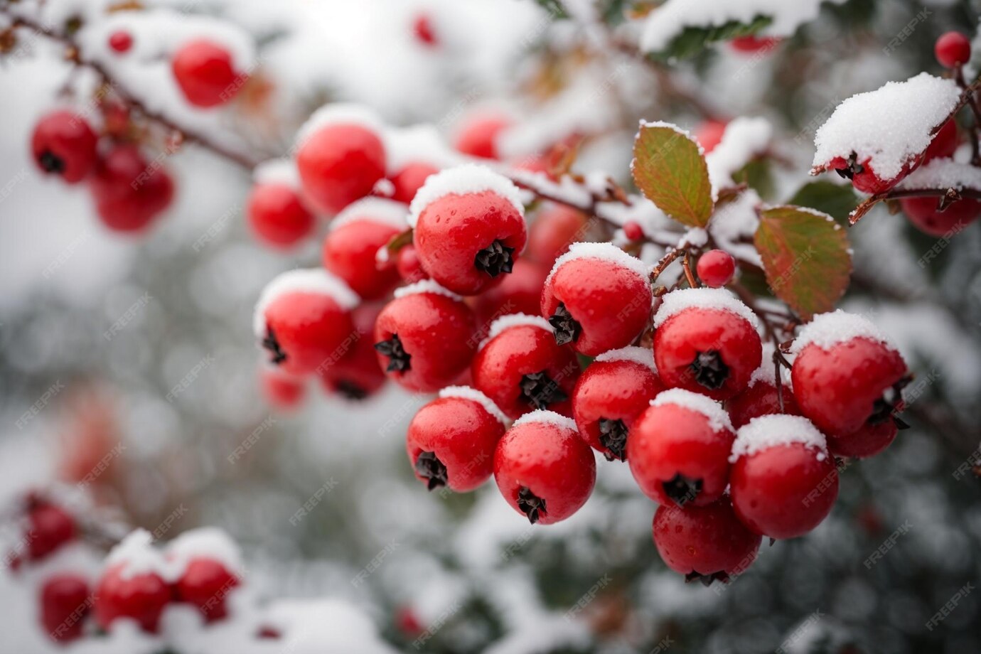 Premium AI Image | Red Berries Covered with Snow on a Branch in Winter Premium AI Image | Red Berries Covered with Snow on a Branch in Winter