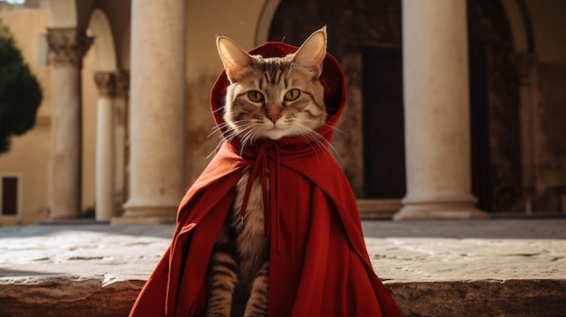 Premium AI Image | Red cloak medieval dress dante alighieri cat Premium AI Image | Red cloak medieval dress dante alighieri cat