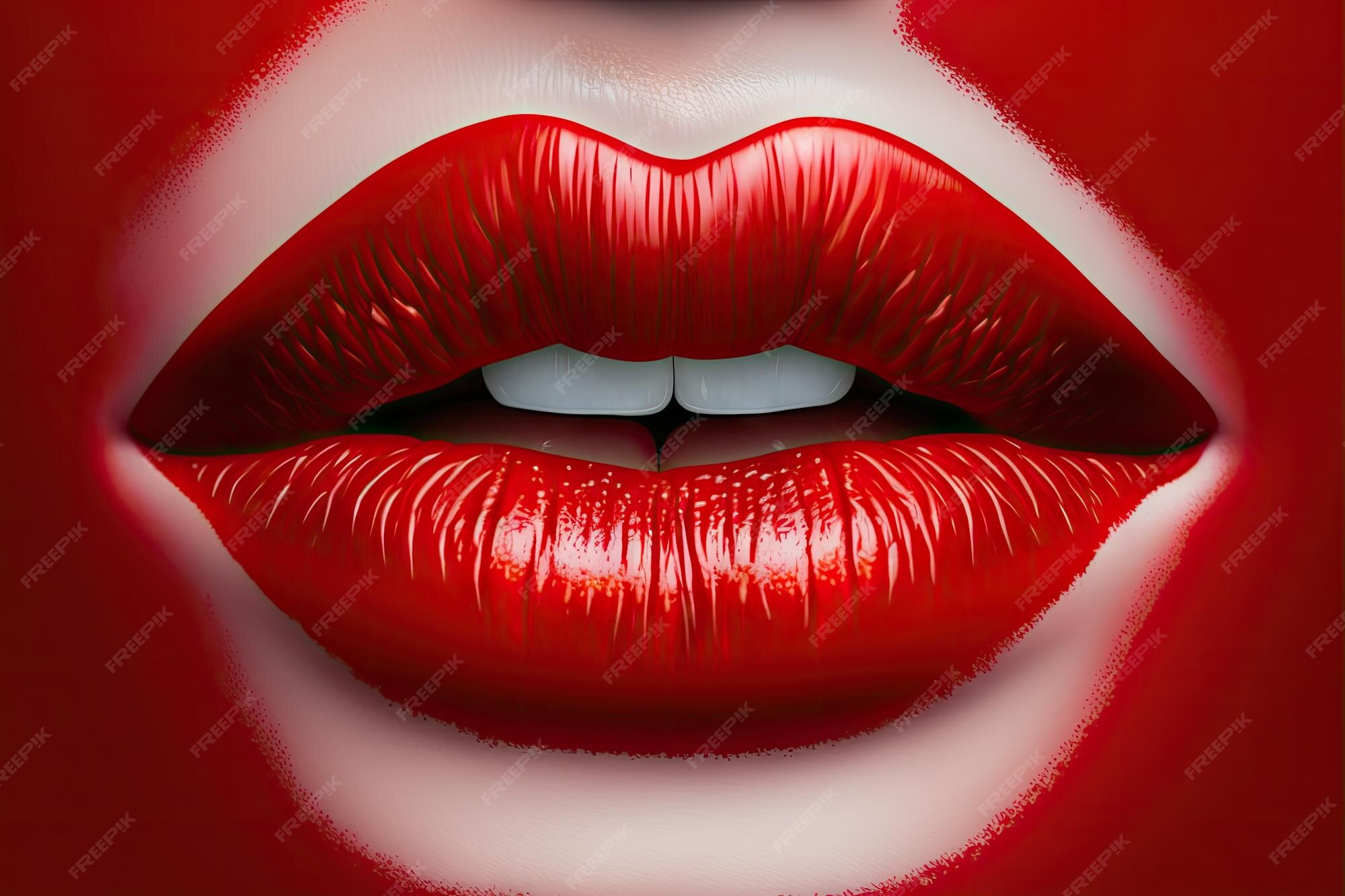 Premium Ai Image Red Female Lips As Glossy Beautiful Finish Created