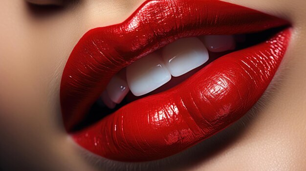 Premium Photo Red Lips Closeup Sensual Woman Open Mouth White Teeth Beautiful Perfect Glossy