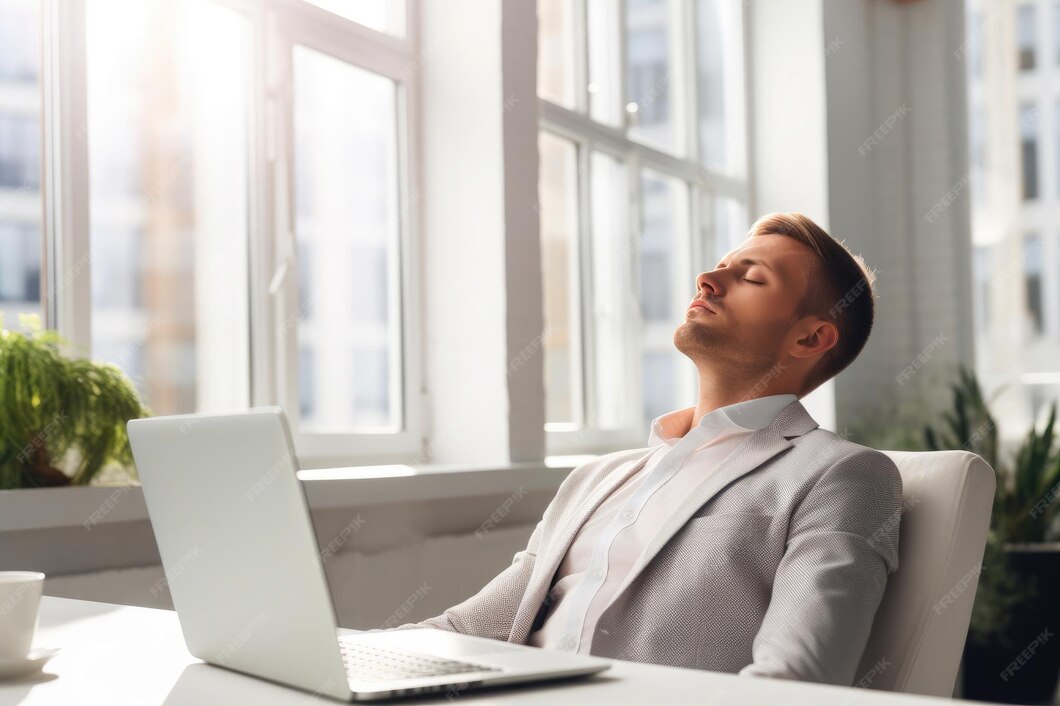 Relaxed Businessman Finding Serenity at Work | Premium AI-generated image Relaxed Businessman Finding Serenity at Work | Premium AI-generated image