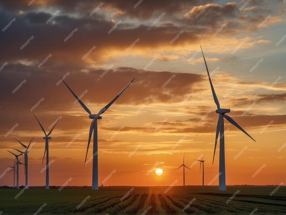 Premium Photo | Renewable energy portrayed through wind turbines on the ... Premium Photo | Renewable energy portrayed through wind turbines on the ...