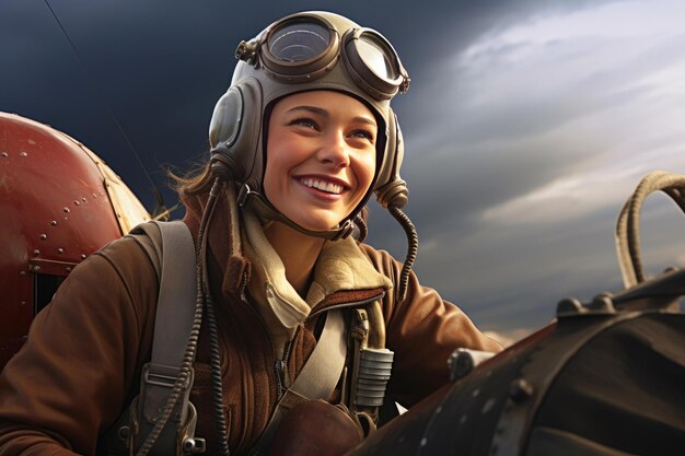 Premium Photo Resilient Smiling Mature Woman Pilot Generate Ai
