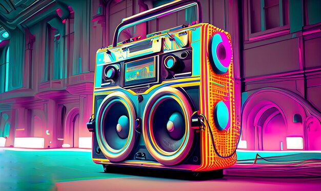 Premium AI Image | Retro Futuristic Boom box Audio Player Premium AI Image | Retro Futuristic Boom box Audio Player