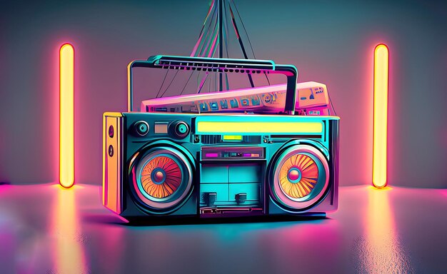 Premium AI Image | Retro Futuristic Boom box Audio Player Premium AI Image | Retro Futuristic Boom box Audio Player