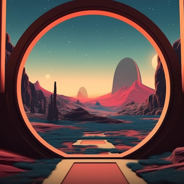 Premium AI Image | Retro Futuristic Landscape Background Premium AI Image | Retro Futuristic Landscape Background