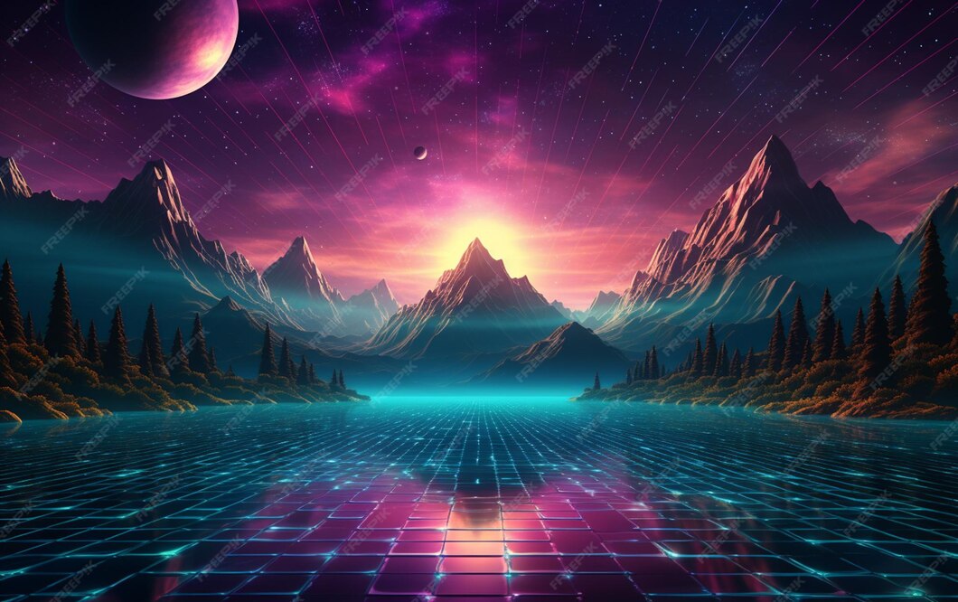 Premium Photo | Retro Futuristic neon gaming landscape background Premium Photo | Retro Futuristic neon gaming landscape background