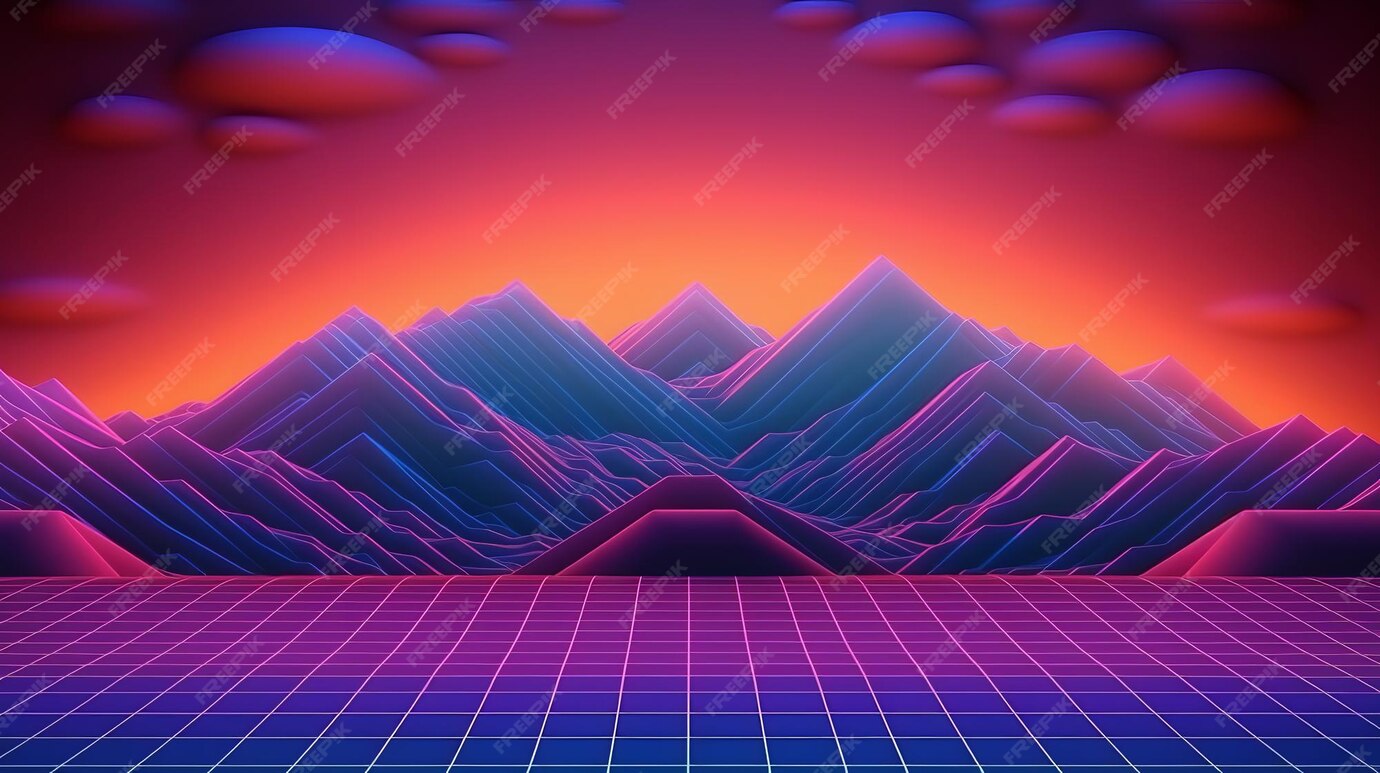 Premium AI Image | Retro Futuristic neon gaming landscape background Premium AI Image | Retro Futuristic neon gaming landscape background