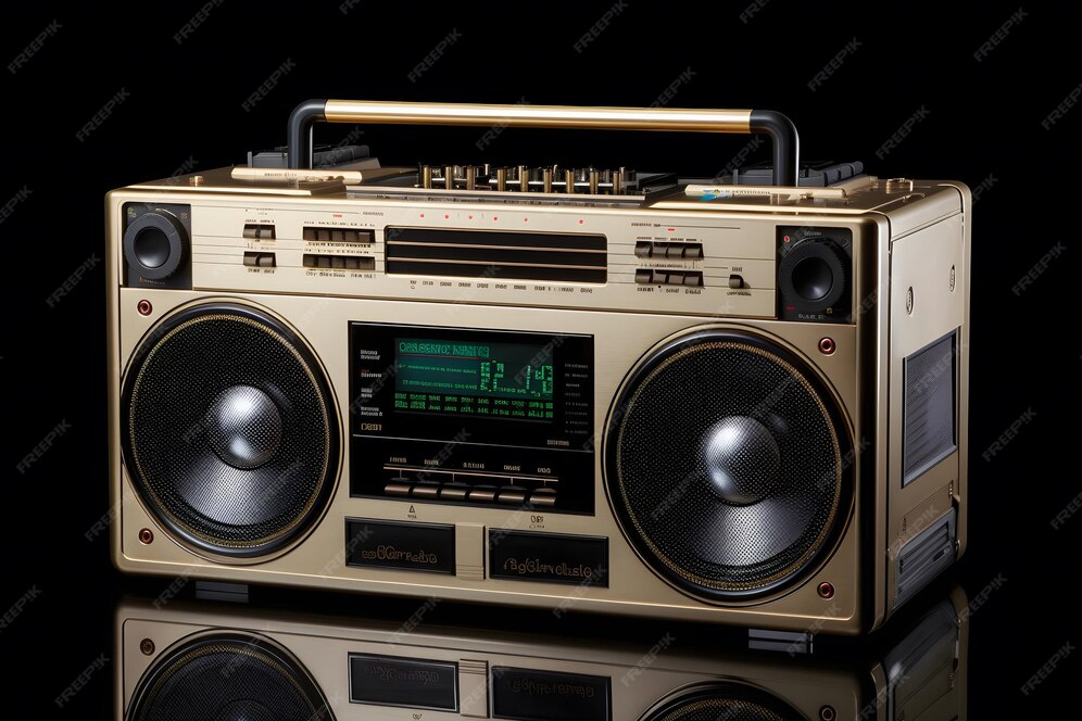 Premium Ai Image Retro Outdated Portable Stereo Boombox Radio Receiver With Cassette Recorder