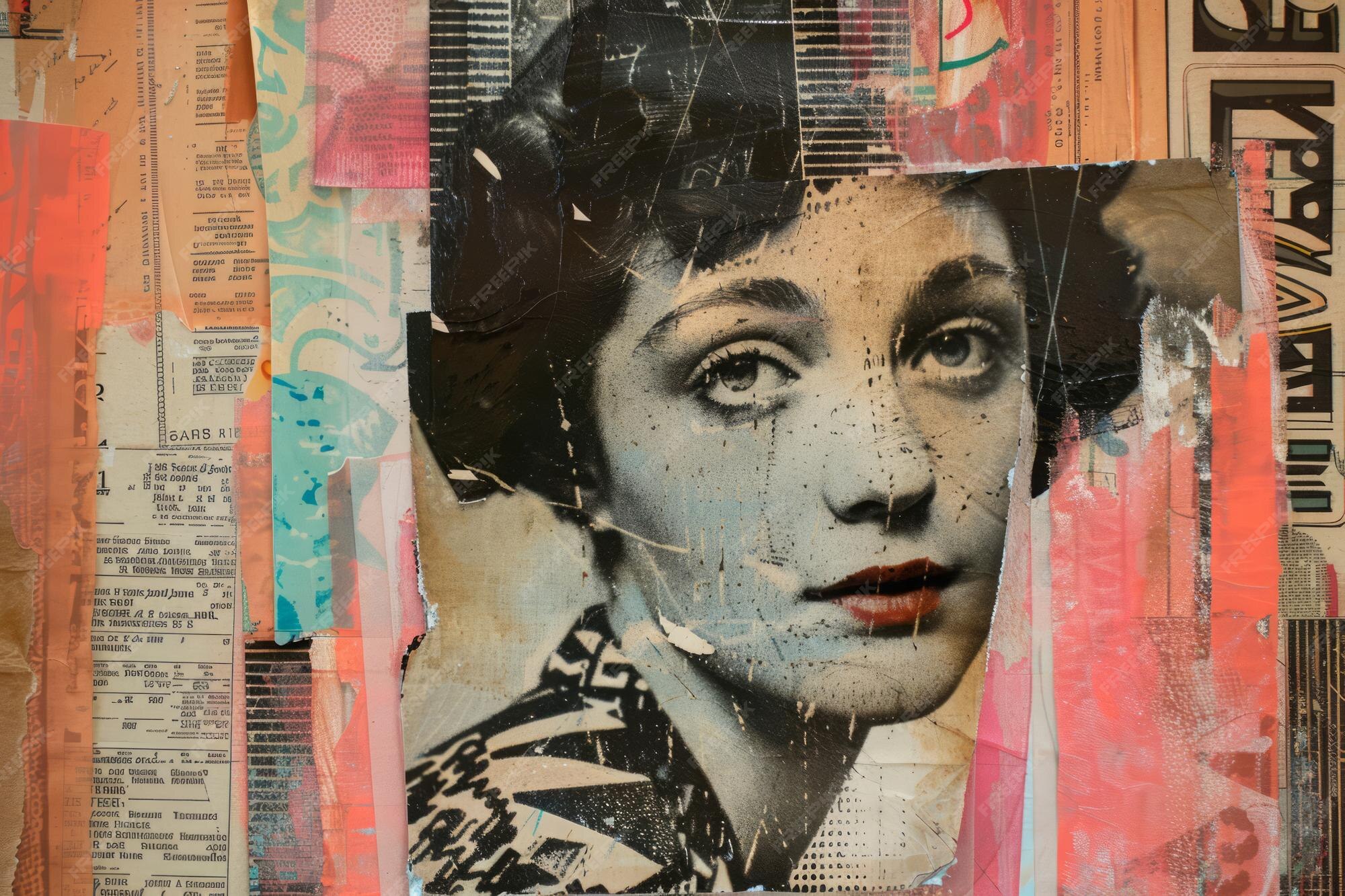 Premium Photo Retro Pop Art Collage Of Woman With Torn Edges Of Paper