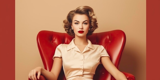 Premium Ai Image Retro Style Pinup Woman In Red Setting Ai Generated