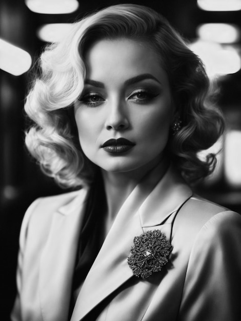 Premium Ai Image Retro Styled Monochrome Female Portrait Ai Generated Image