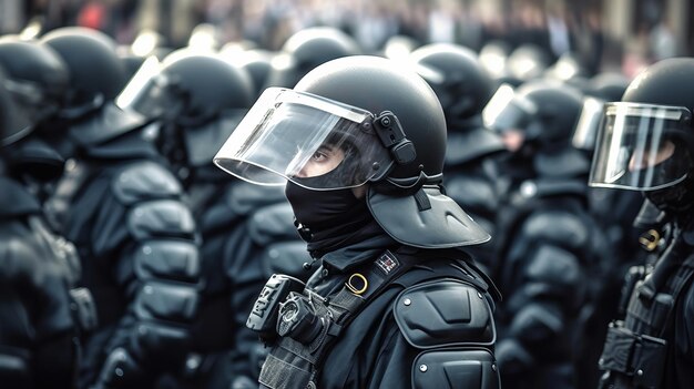 Premium AI Image | Riot Police handling protesters during ... Premium AI Image | Riot Police handling protesters during ...