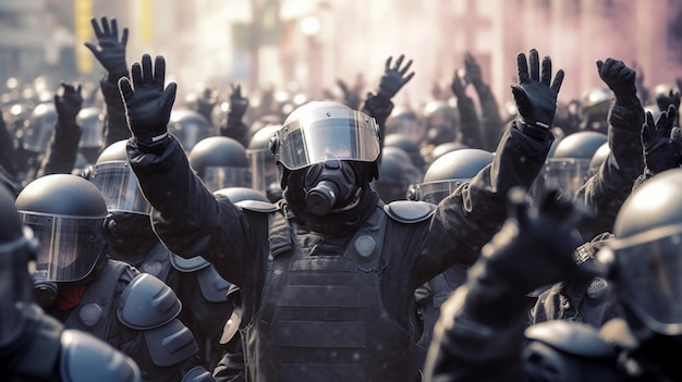 Premium AI Image | Riot Police handling protesters during ... Premium AI Image | Riot Police handling protesters during ...