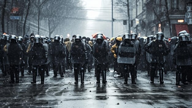 Premium AI Image | Riot Police handling protesters during ... Premium AI Image | Riot Police handling protesters during ...