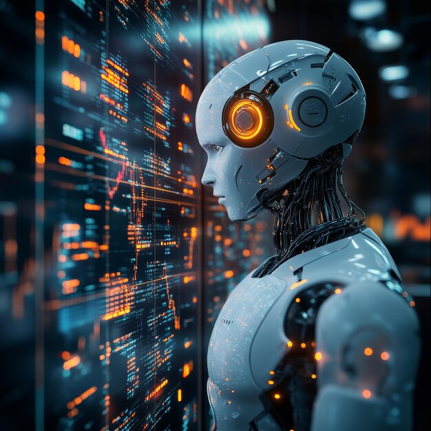Robot Analyzing Data | Premium AI-generated image Robot Analyzing Data | Premium AI-generated image