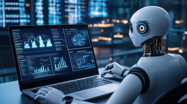 Robot Analyzing Data | Premium AI-generated image Robot Analyzing Data | Premium AI-generated image