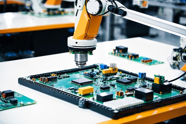 Robot Arm Working on Motherboard | Premium AI-generated image Robot Arm Working on Motherboard | Premium AI-generated image