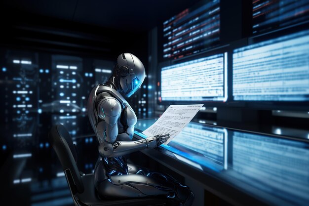 Premium AI Image | Robot assistant with information screen android ...