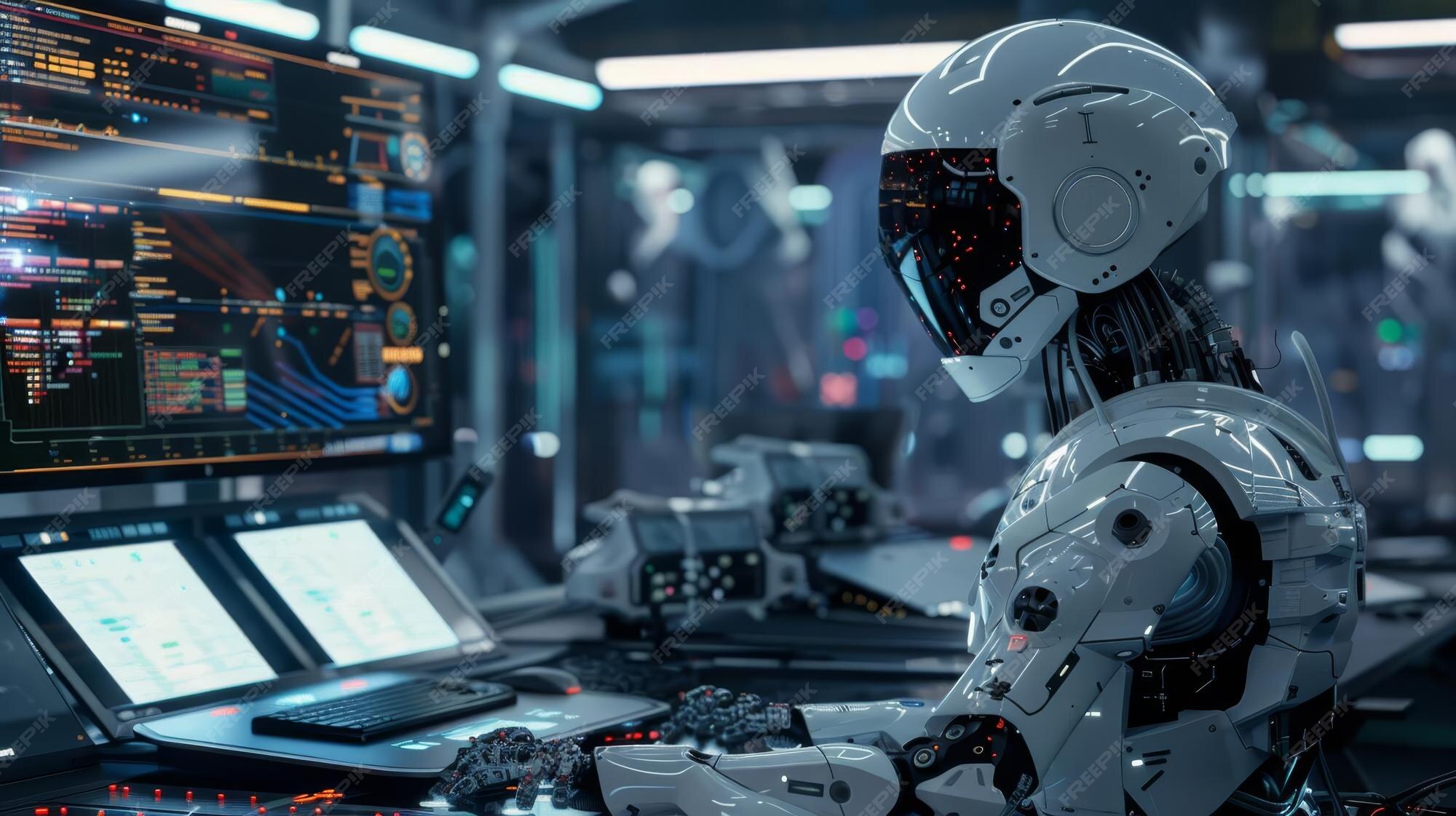 Robot Engineer Programming Ai Systems On A Computer Robotics Development Dynamic Multilayer