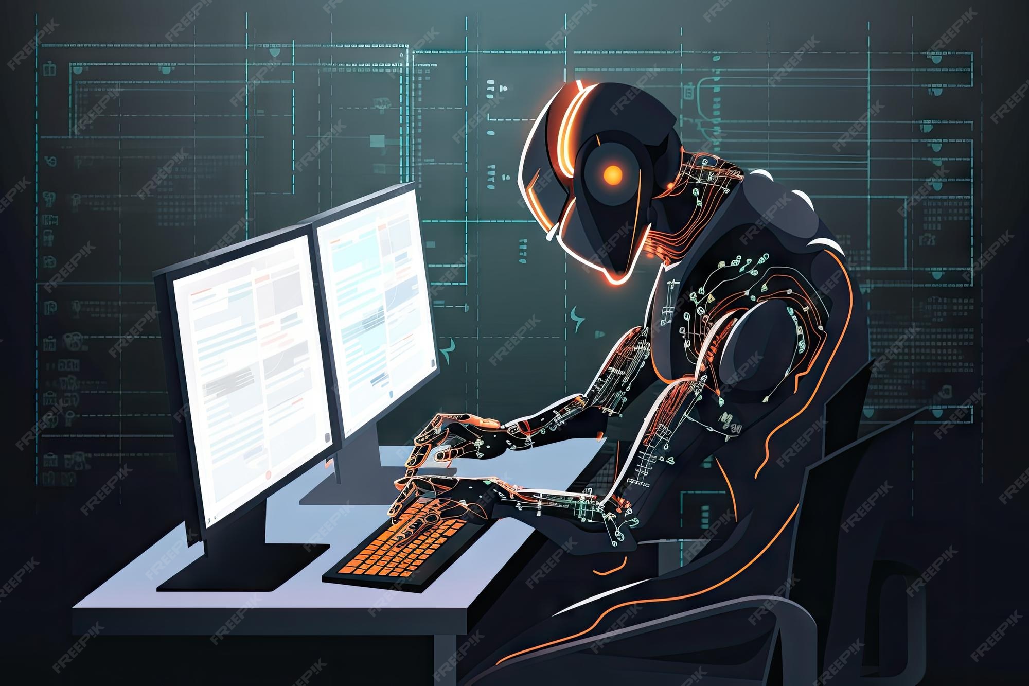 Premium AI Image | Robot executing code from different programming ...