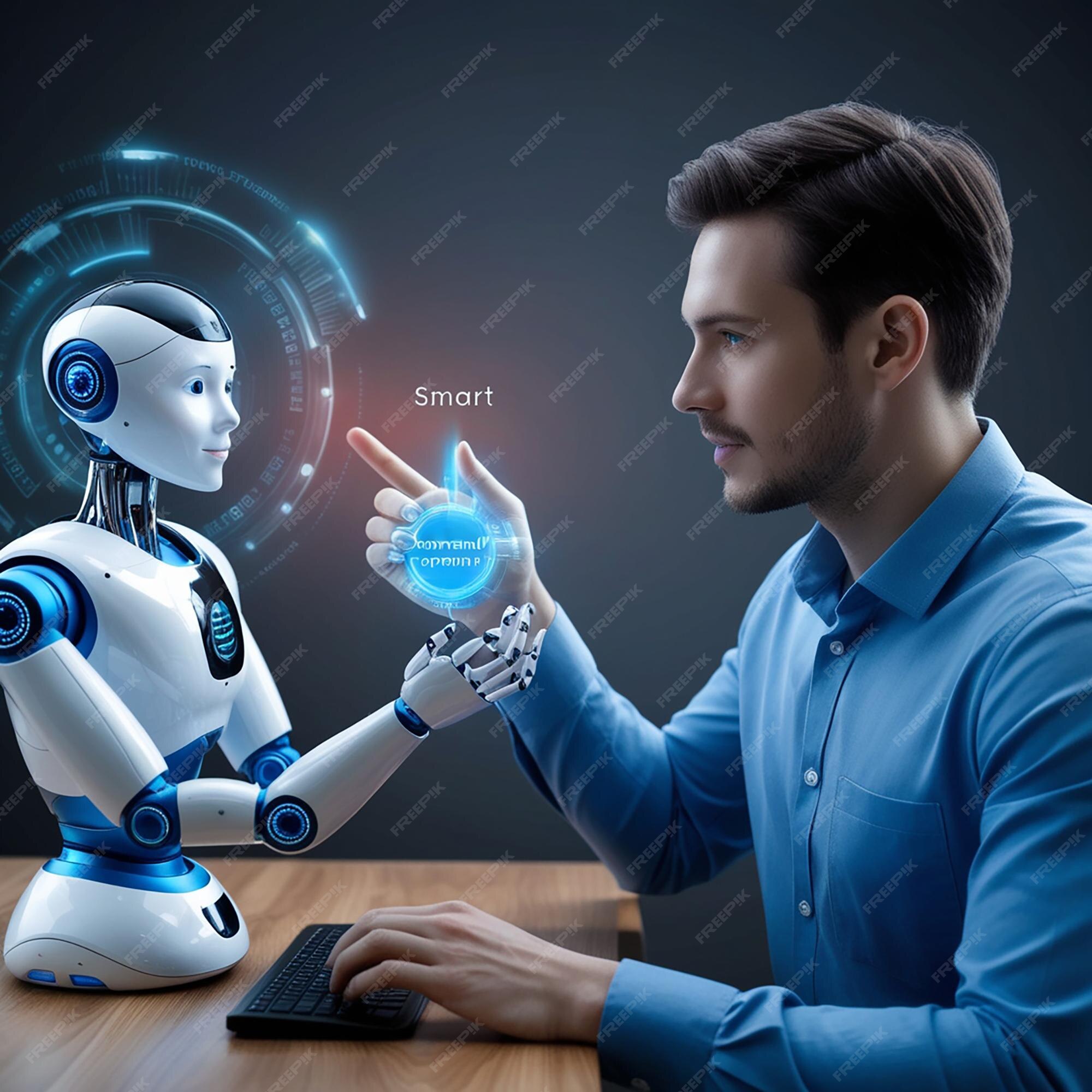 Robot hand artificial intelligence Ai pointing at word self learning improving development ...