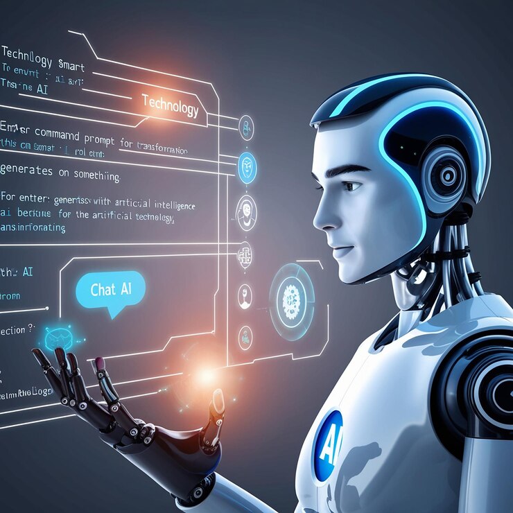 Robot hand artificial intelligence Ai pointing at word self learning improving development ...