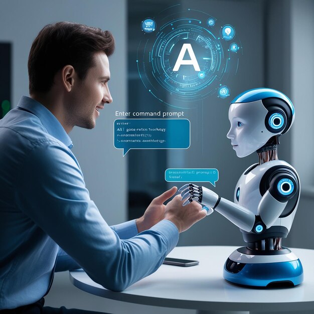 Robot hand artificial intelligence Ai pointing at word self learning improving development ...