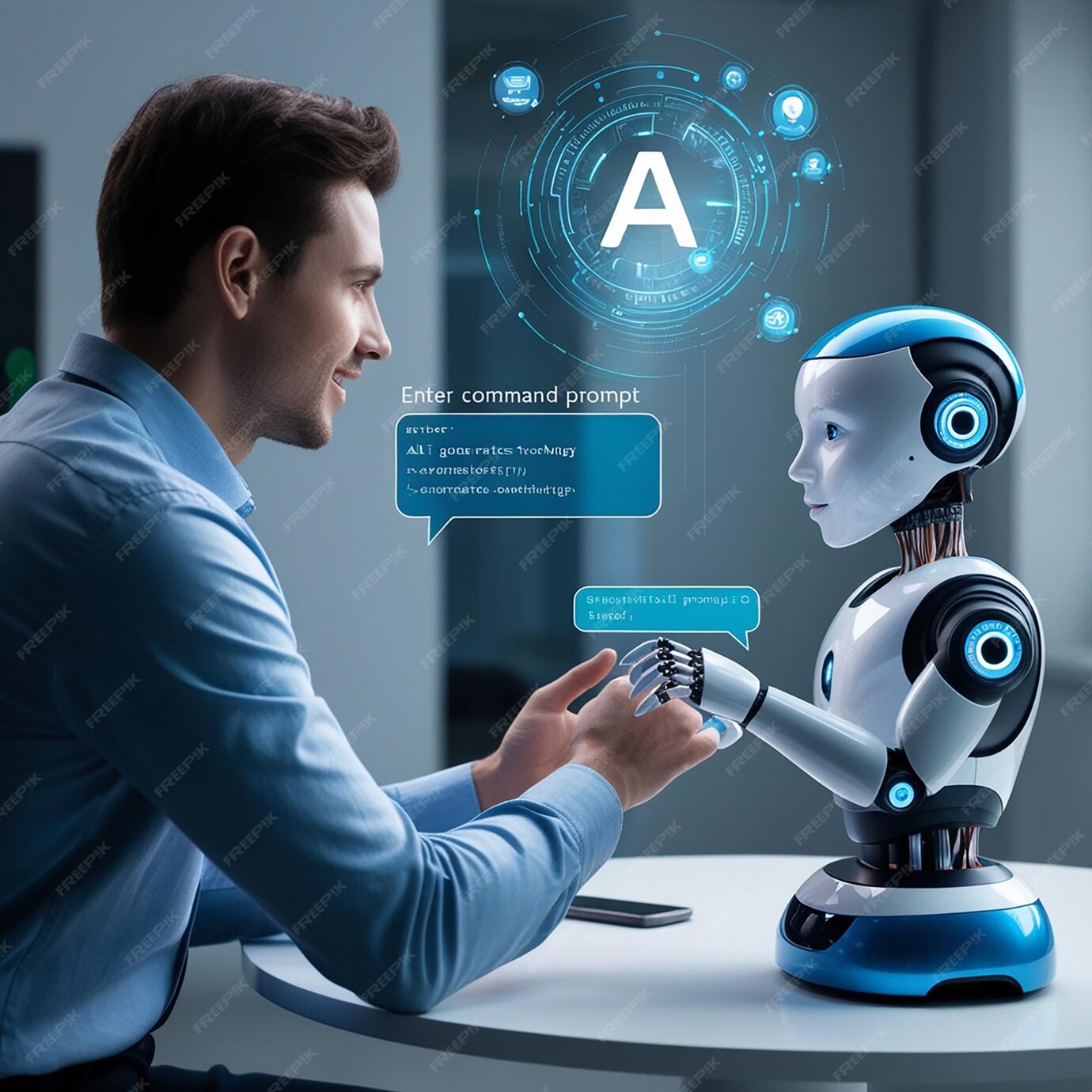 Robot hand artificial intelligence Ai pointing at word self learning improving development ...