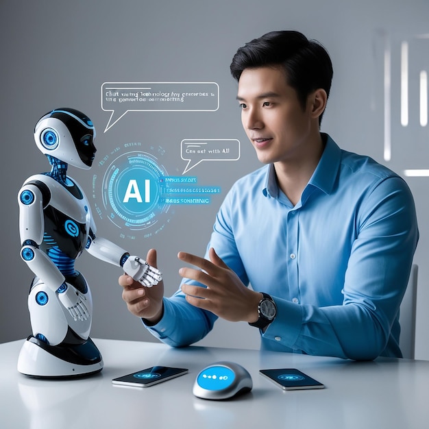 Robot hand artificial intelligence Ai pointing at word self learning improving development ...