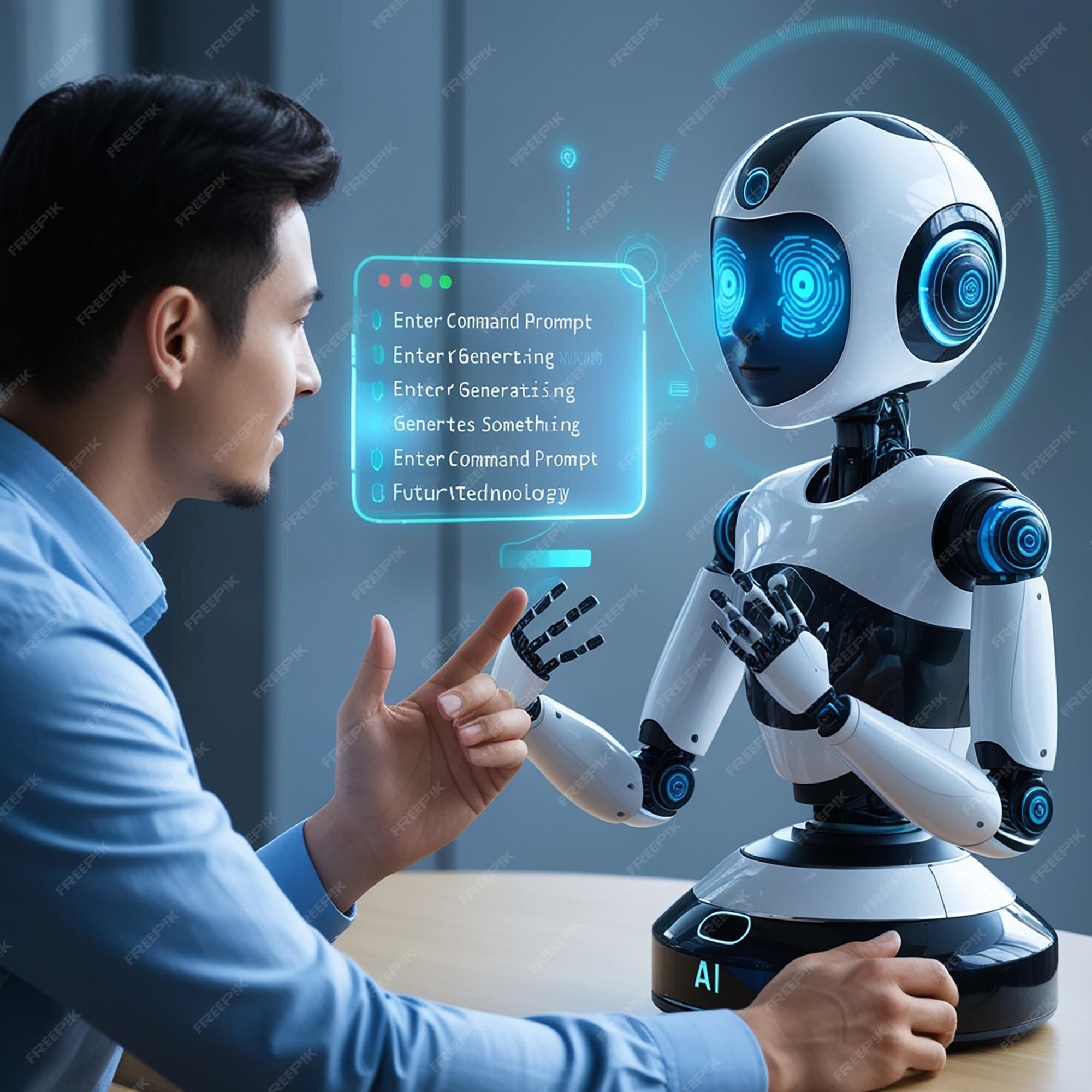 Robot hand artificial intelligence Ai pointing at word self learning improving development ...