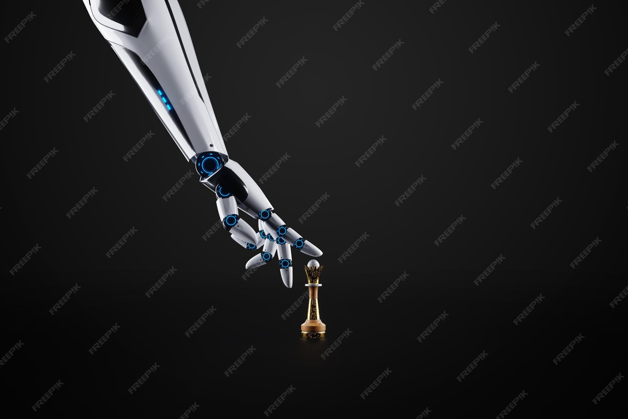 Premium Photo | Robot hand artificial intelligence plays chess concept solving human problems ...