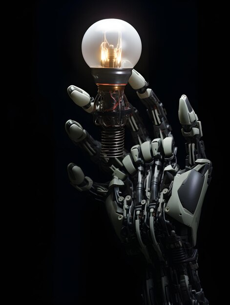 Premium AI Image | Robot hand holding a light bulb Premium AI Image | Robot hand holding a light bulb