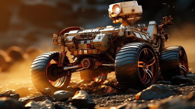 Premium AI Image | Robot navigating rugged Martian terrain Premium AI Image | Robot navigating rugged Martian terrain