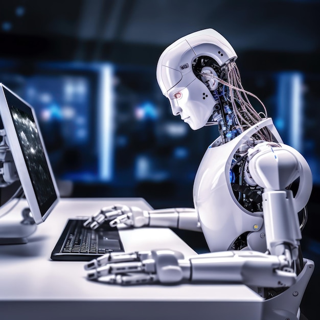 Premium Ai Image Robot Virtual Assistant Robot Writing A Robot Chatbot Business Ai Coder