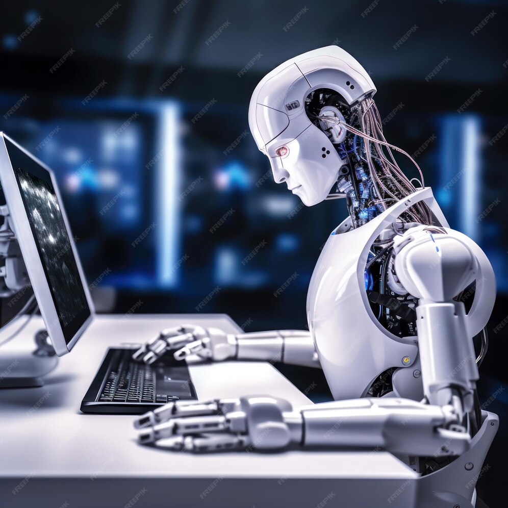 Premium AI Image | robot virtual assistant robot writing a robot ...