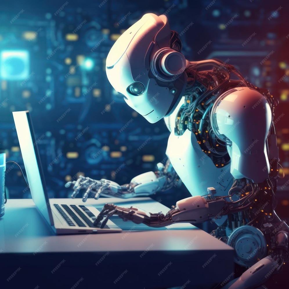 Premium AI Image | robot virtual assistant robot writing a robot ...