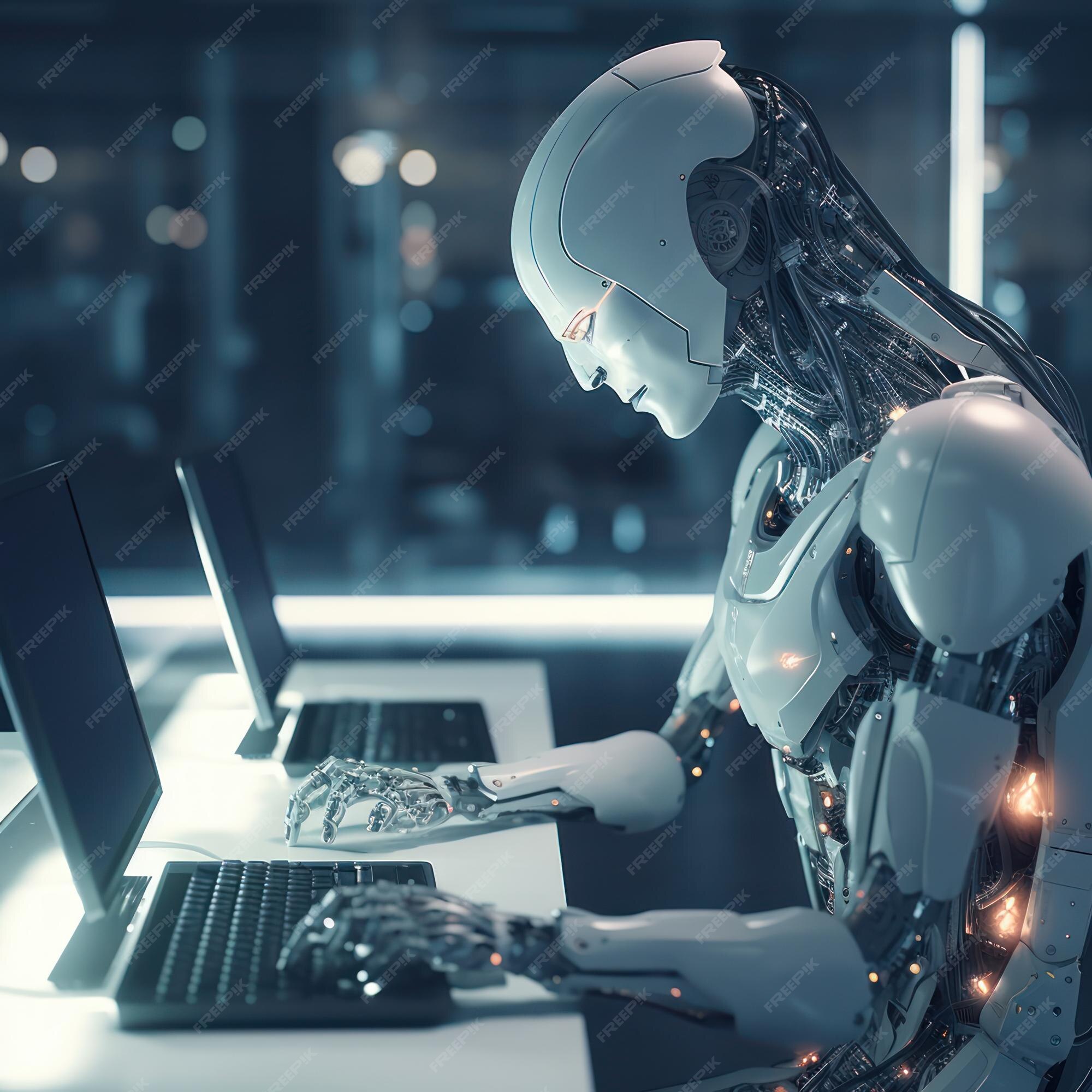 Premium AI Image | robot virtual assistant robot writing a robot ...